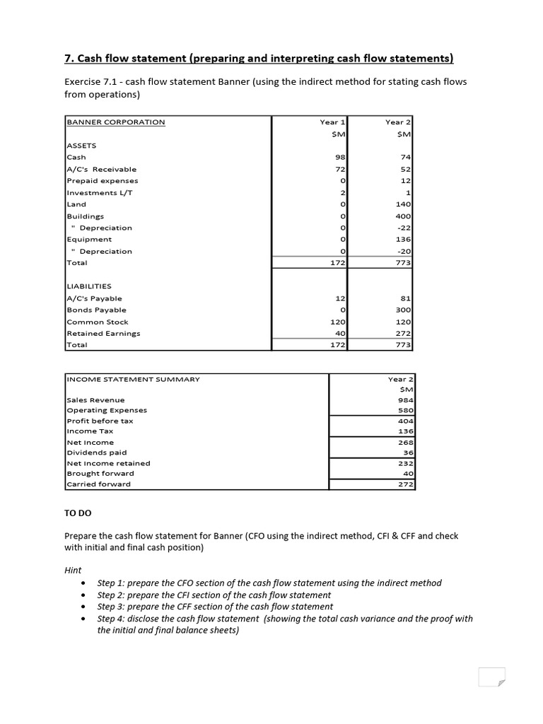 7 1 Exercises Commenting The Cash Flow Statement 1 Pdf