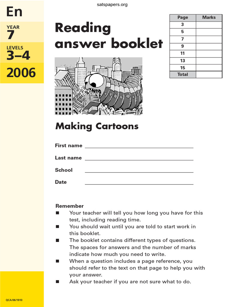 Year 7 Optional 2006 English Reading Answer Booklet | PDF