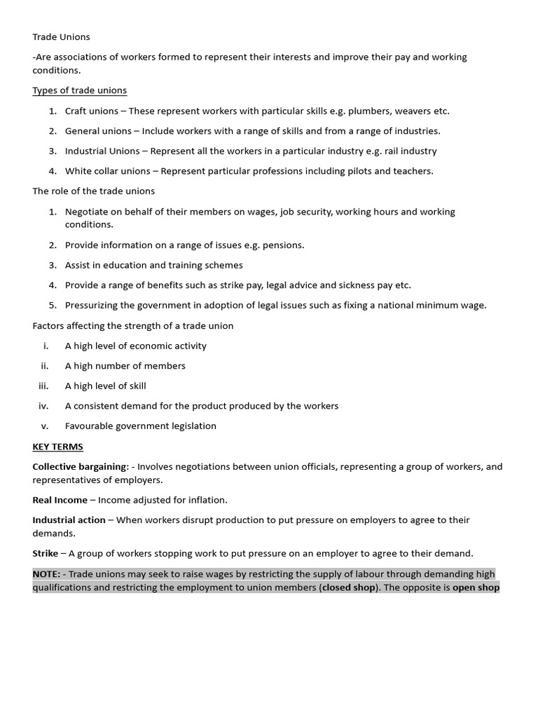 Trade Unions - Economics | PDF