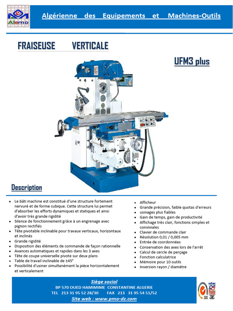 Fraiseuse Verticale UFM 3+ | PDF