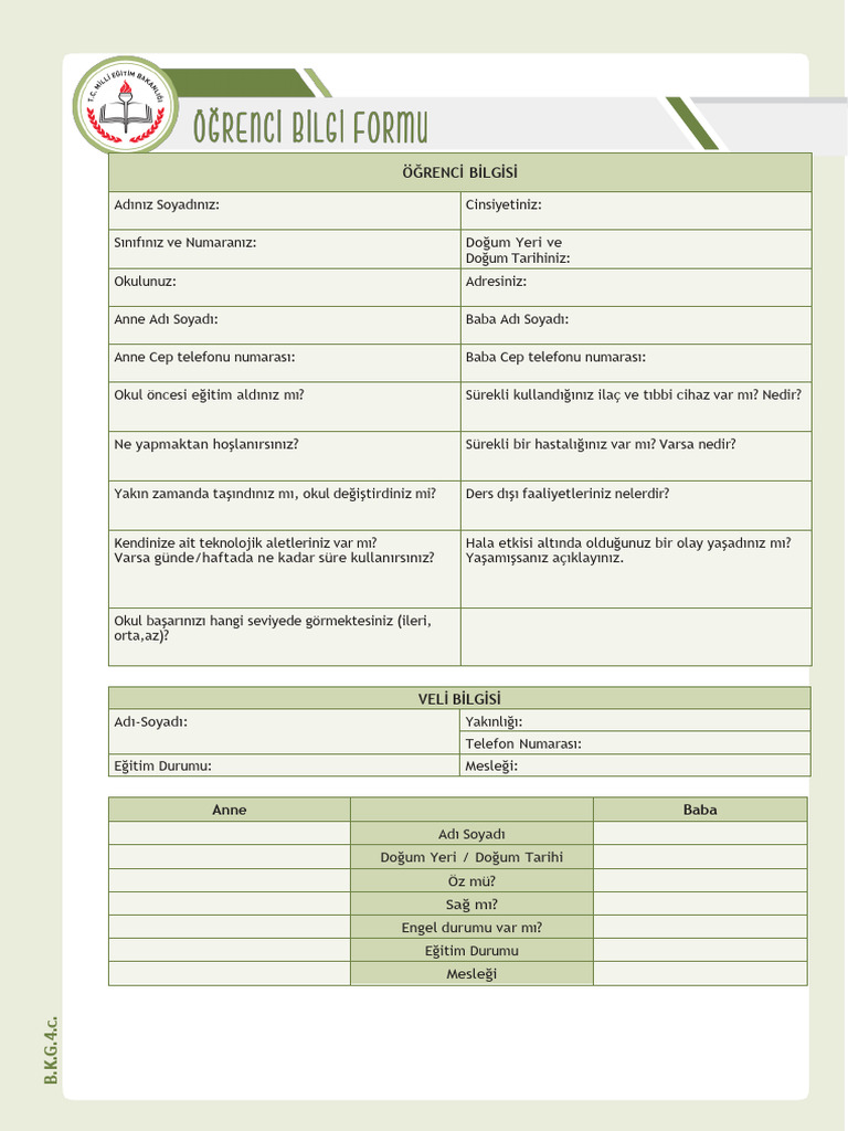 Öğrenci Tanıma Formu | PDF
