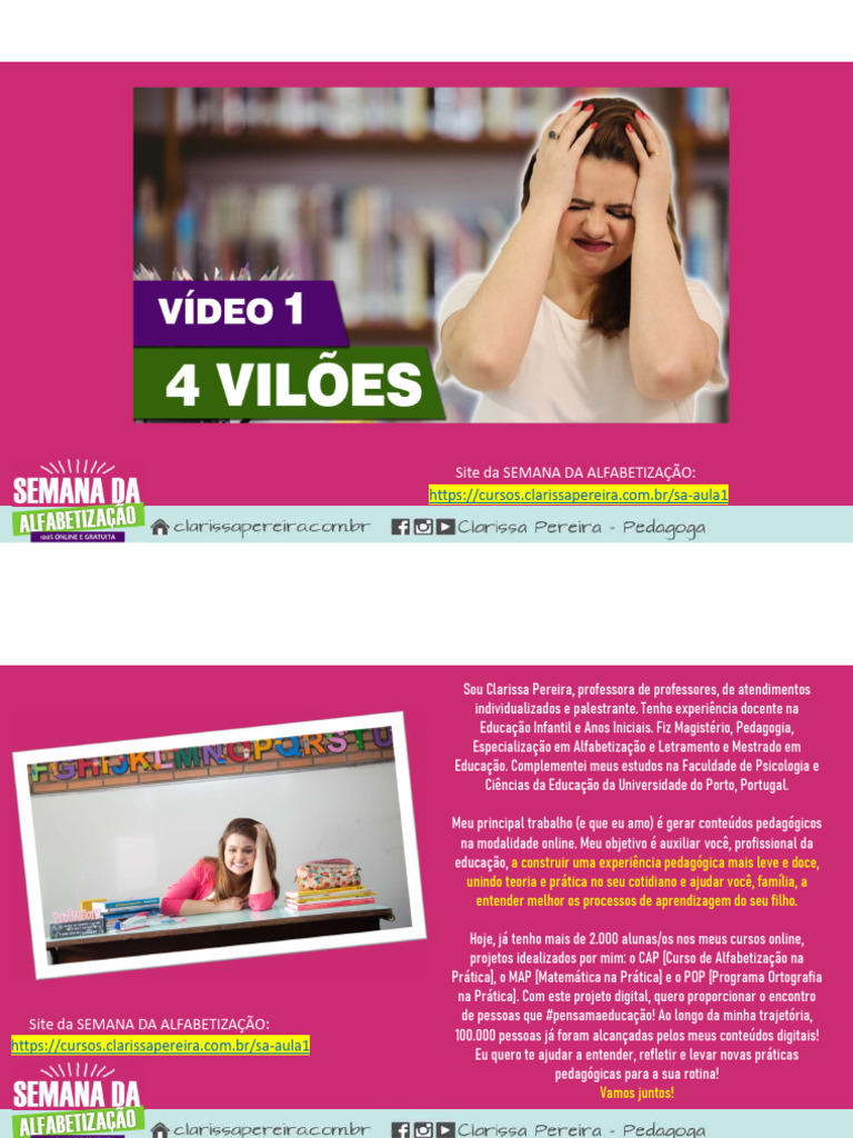 Semana Da Alfabetização - Material Complementar - Aula 1 - Os 4 Vilões ...