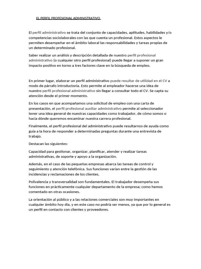 El Perfil Profesional Administrativo | PDF