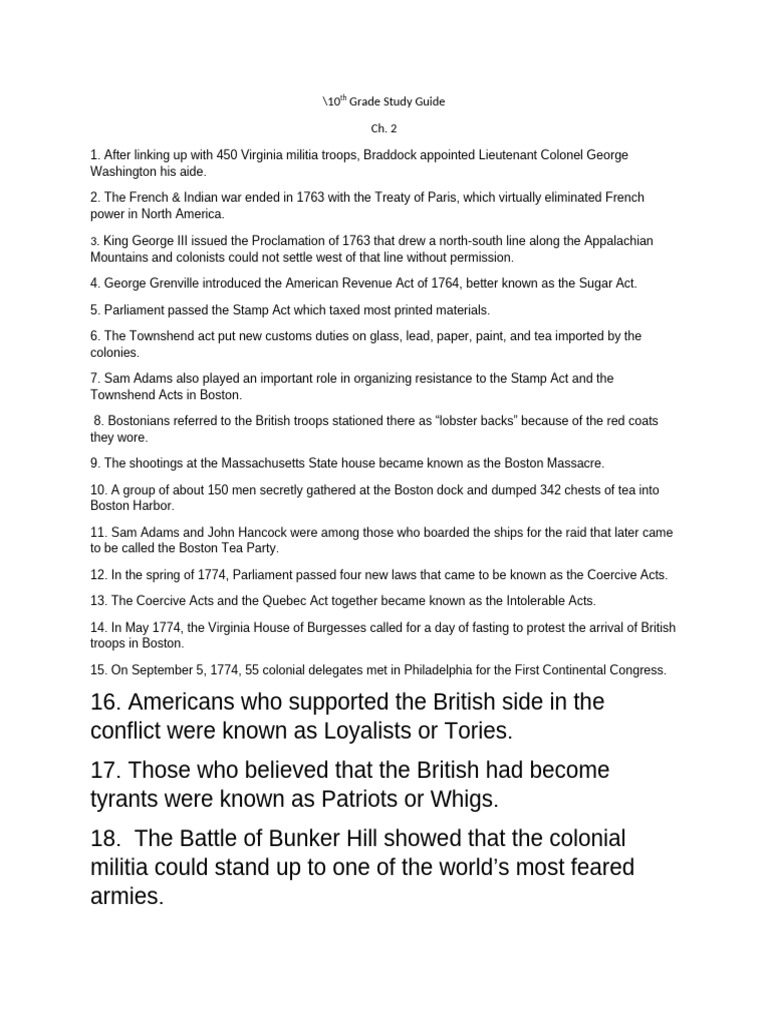 10th Grade Ch. 2 Study Guide | PDF