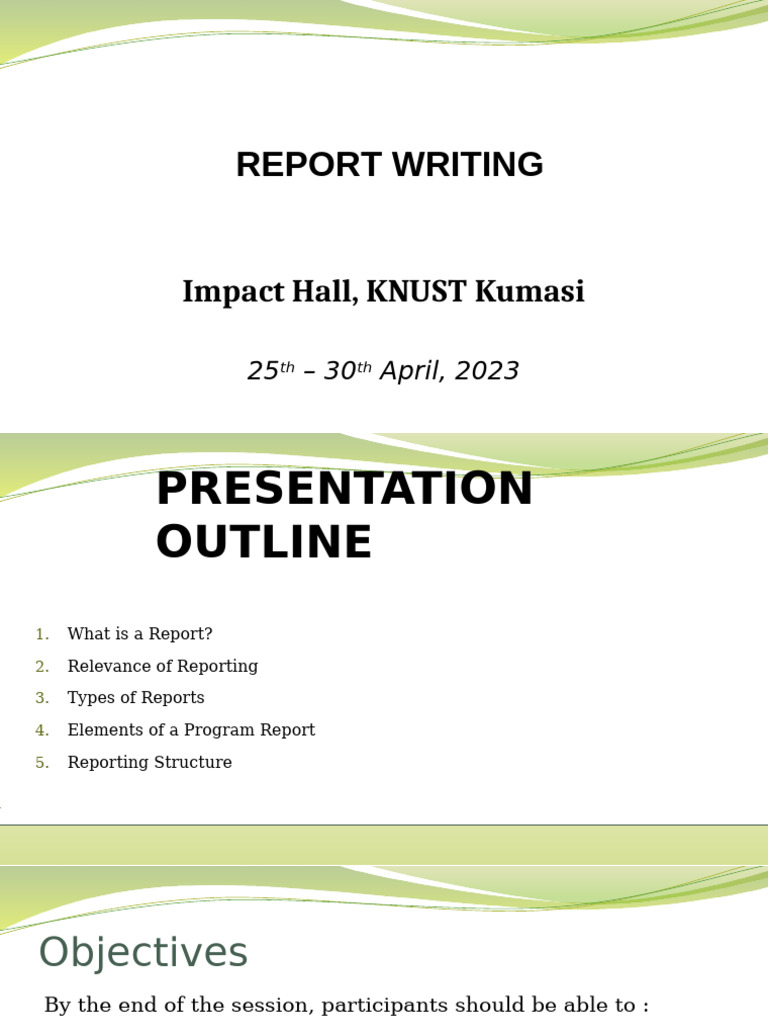 Presentation on REPORT WRITING_KNUST_25-30 April 2023 | PDF