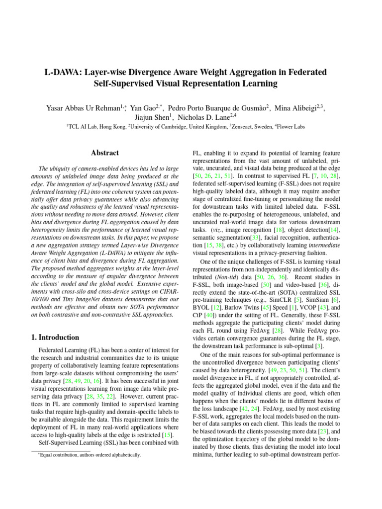 L-DAWA: Layer-Wise Divergence Aware Weight Aggregation in Federated Self-Supervised Visual ...