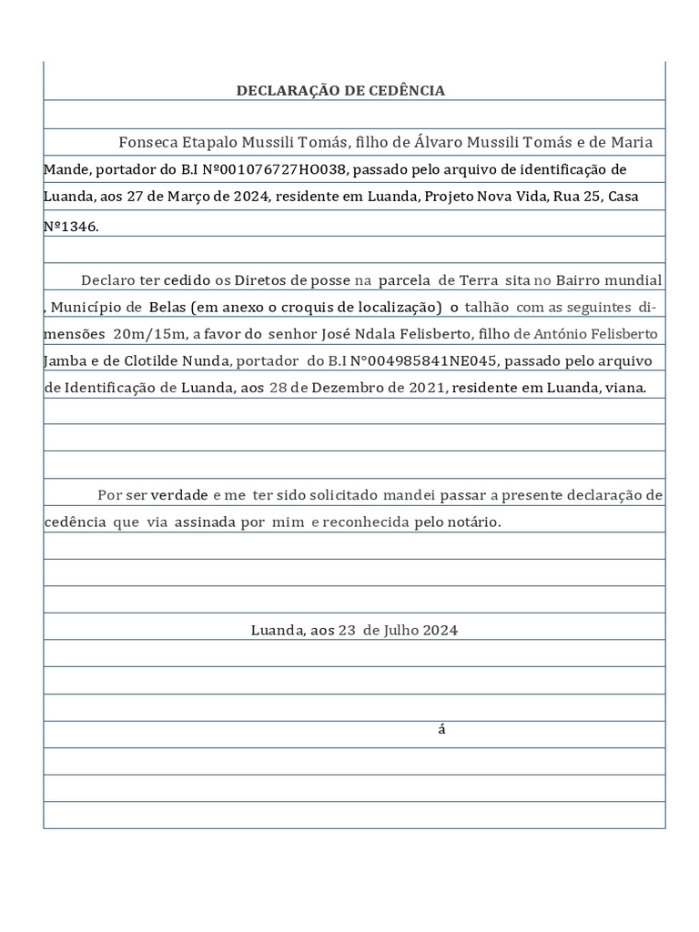 Declaração de Cedencia | PDF