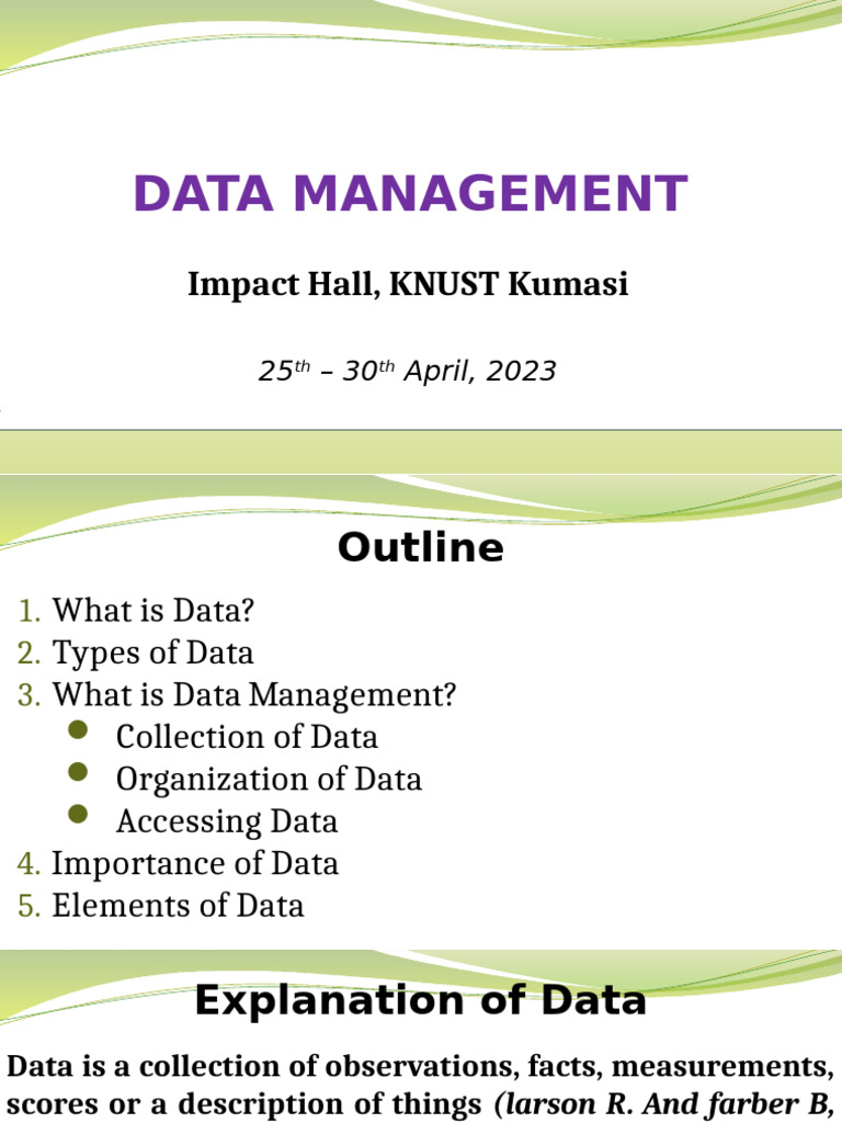 Presentation on DATA MANAGEMENT_KNUST_25-30 April 2023 | PDF