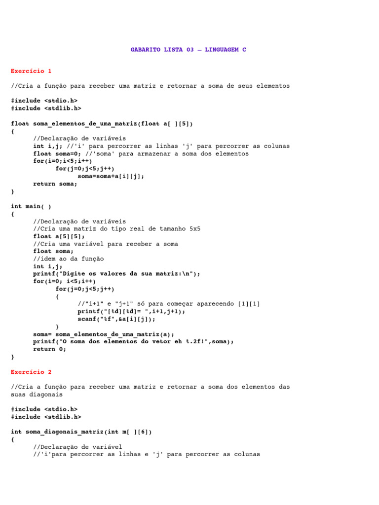 Gabarito Lista 03 | PDF