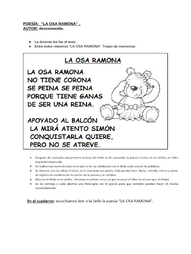 Poesía: "La Osa Ramona", AUTOR: Desconocido | PDF