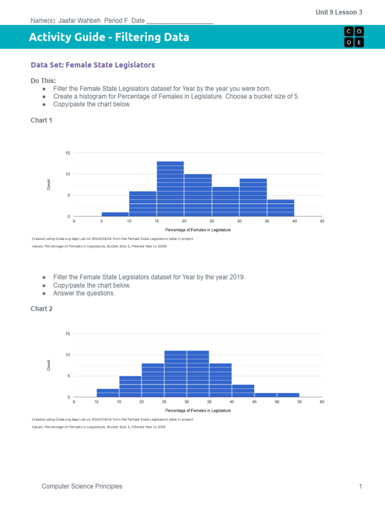 Activity Guide - Filtering Data - Unit 9 Lesson 3 | PDF