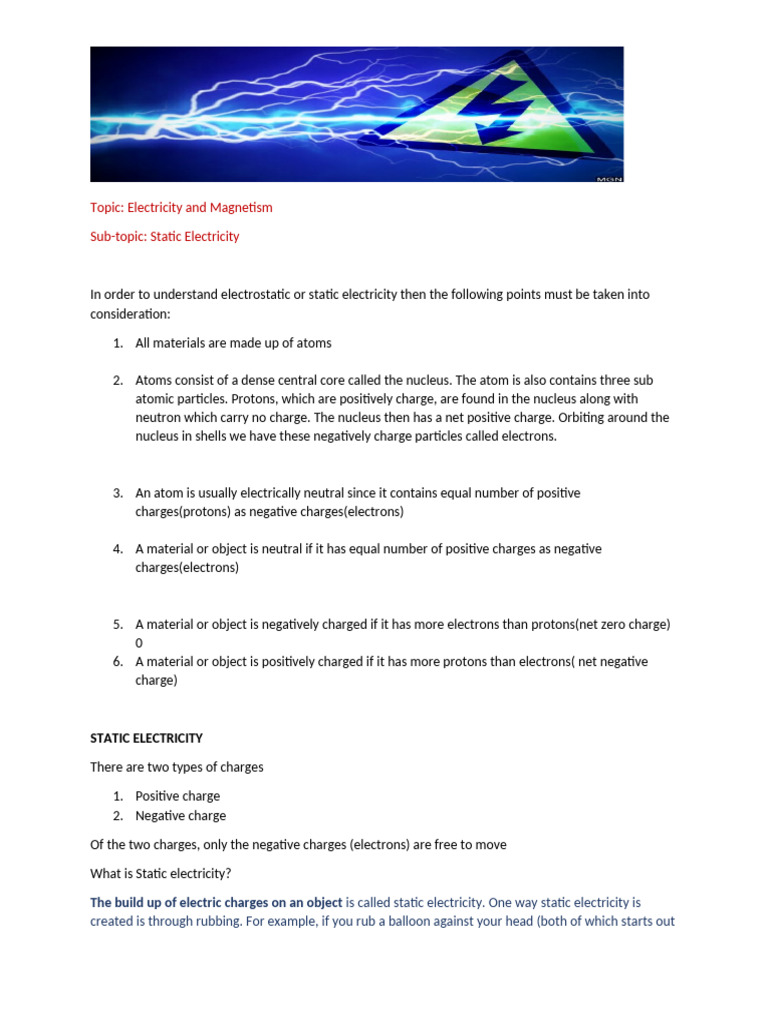 Static Electricity Simple Explanation | PDF
