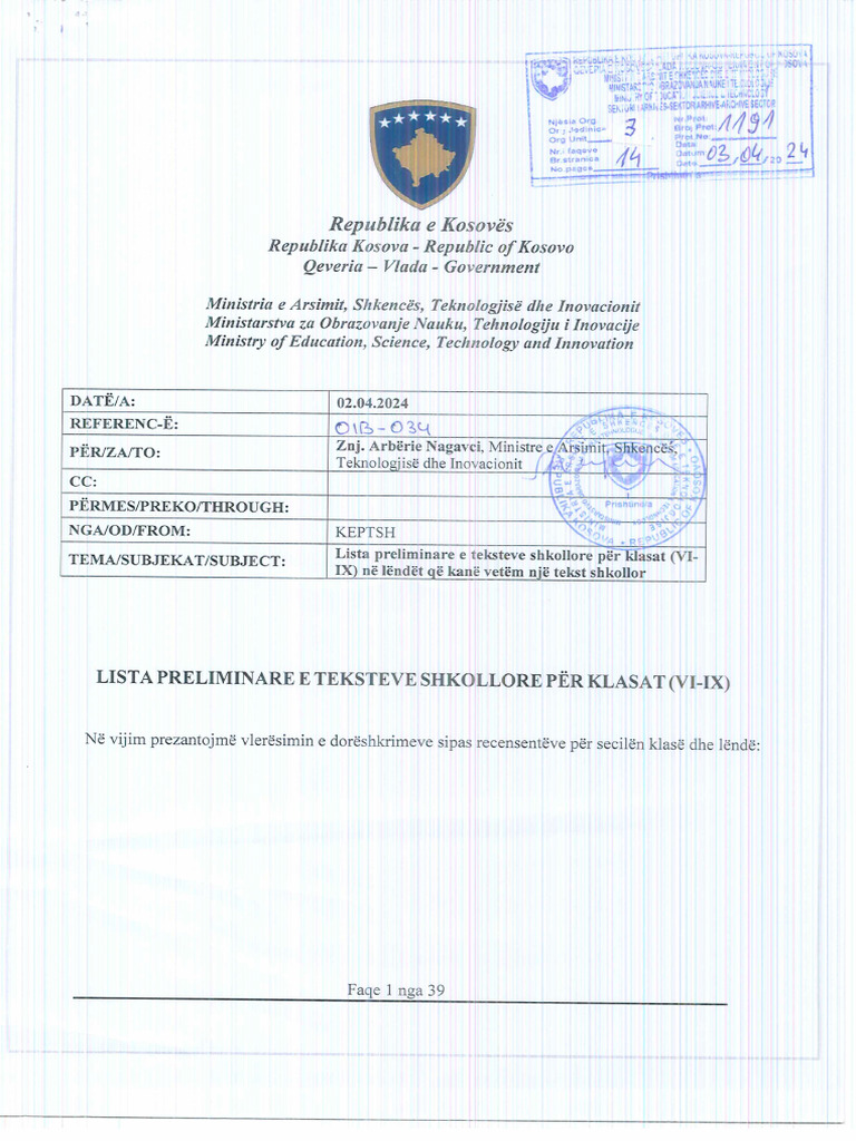 Lista Preliminare e Tekstve Shkollore Me NR 3 1191 KEPSHTI | PDF