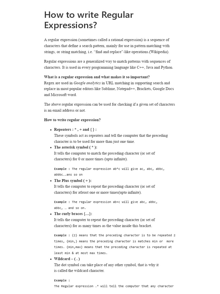 How To Write Regular Expressions | PDF
