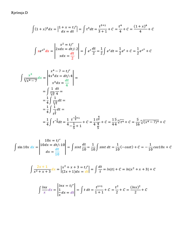 Integrali-Metoda Smjene, 2.dio-Rj | PDF