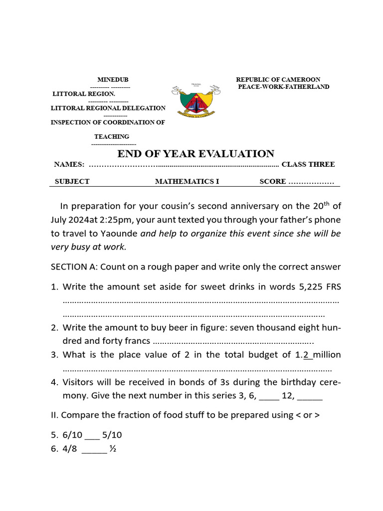 Class - Three - End - of - Year - Evaluation - 2024 (1) (1) 2 | PDF