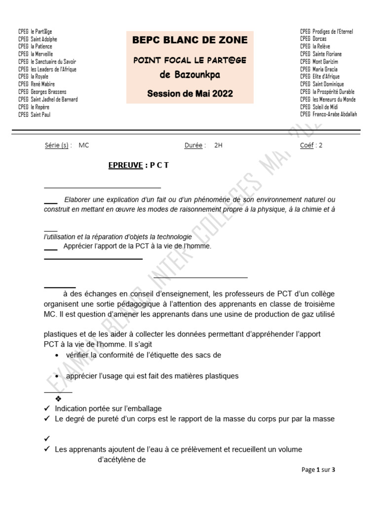 BEPC Blanc PCT | PDF