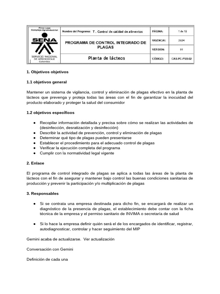 Programa Control Integral de Plagas | PDF