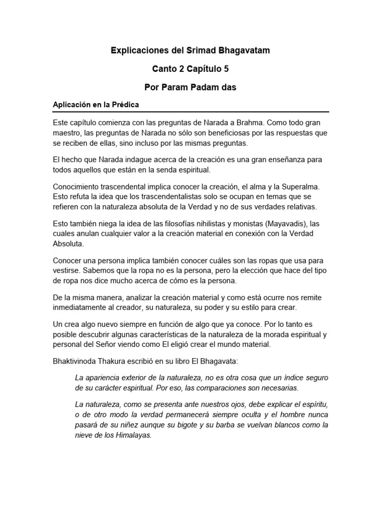 Explicaciones Cap 5 Del Canto 2 Del Srimad Bhagavatam | PDF
