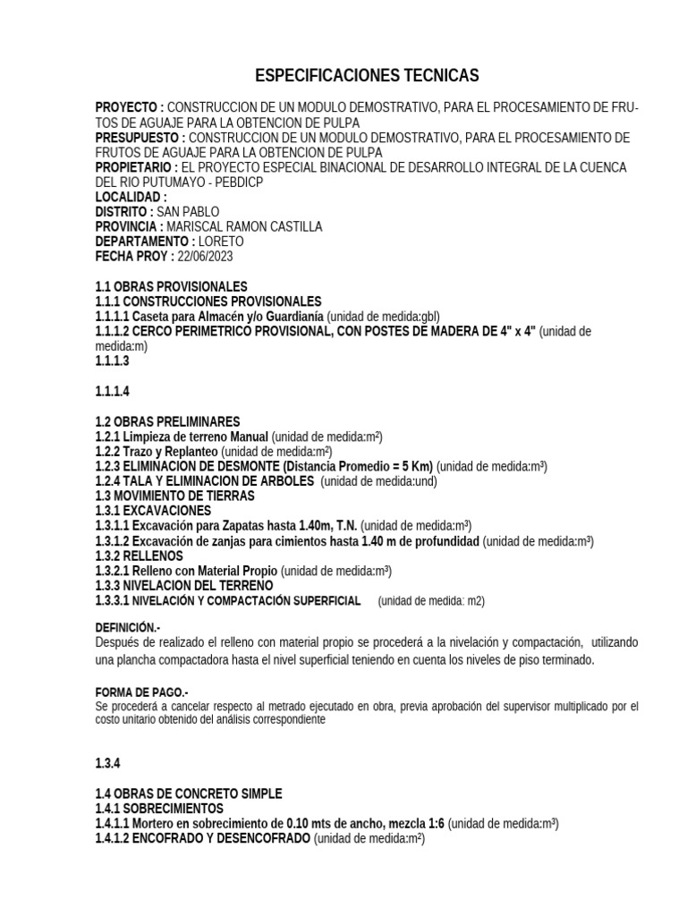 Especificaciones Tecnicas | PDF