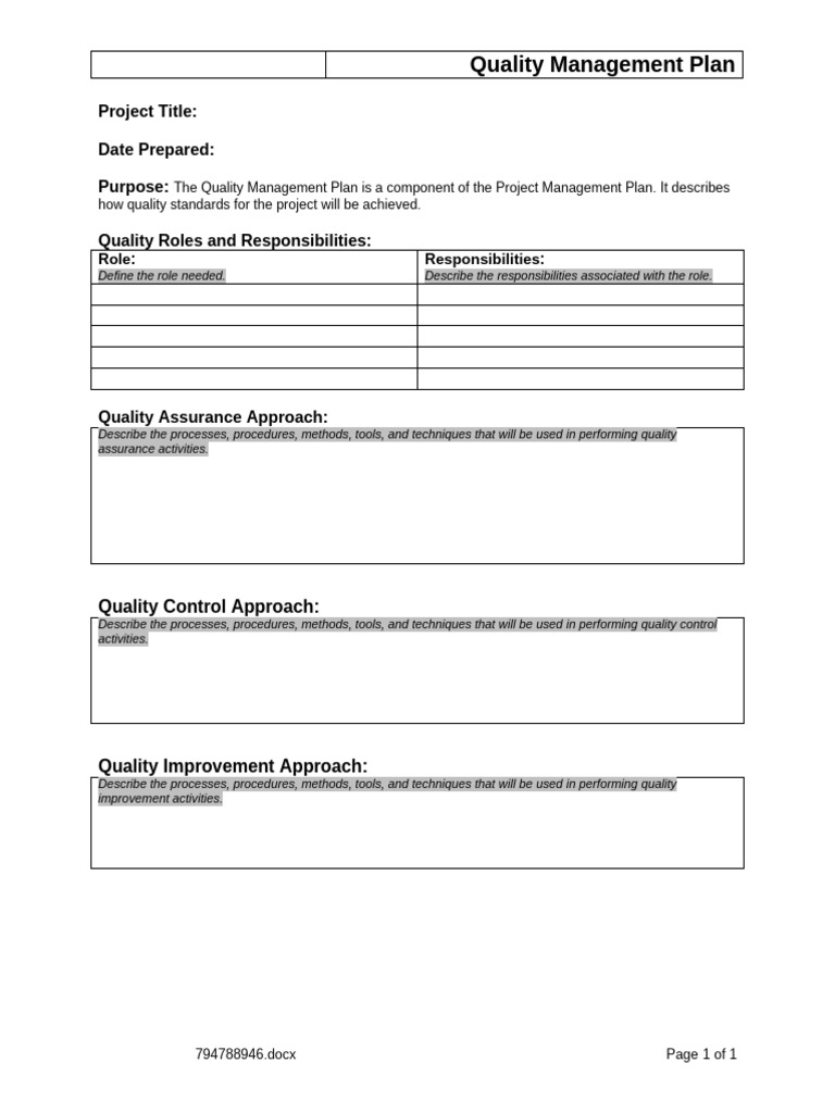 P-Quality Management Plan | PDF