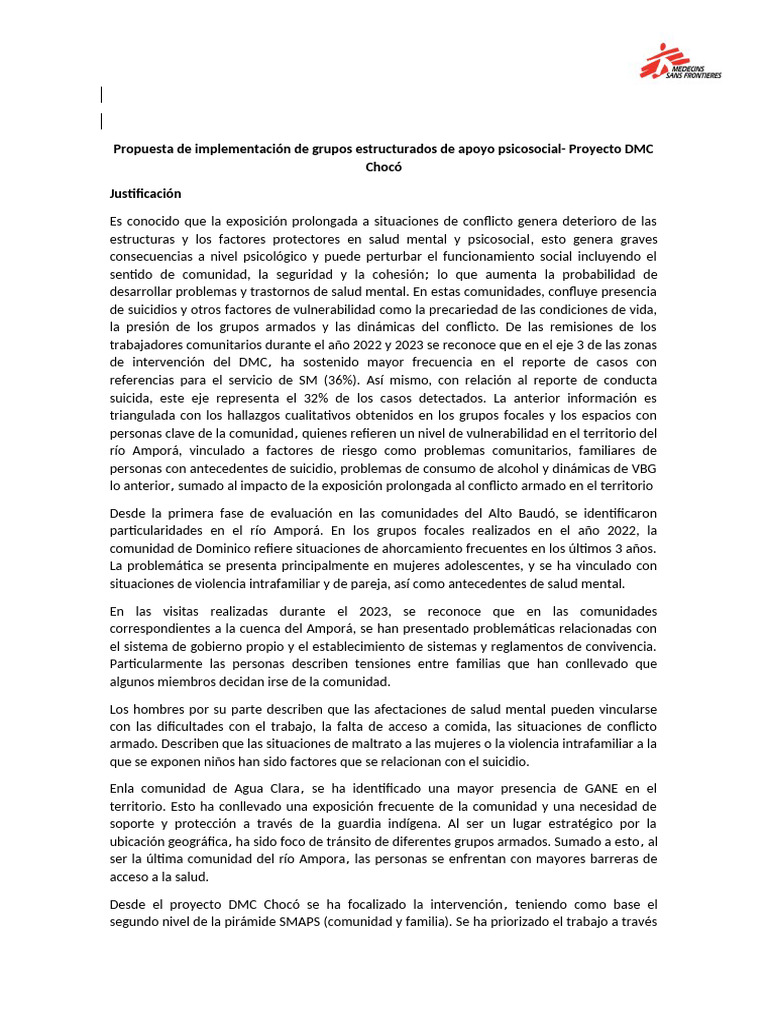 Propuesta de Implementación de Grupos Estructurados de Apoyo Psicosocial DMC-Chocò | PDF | Salud ...