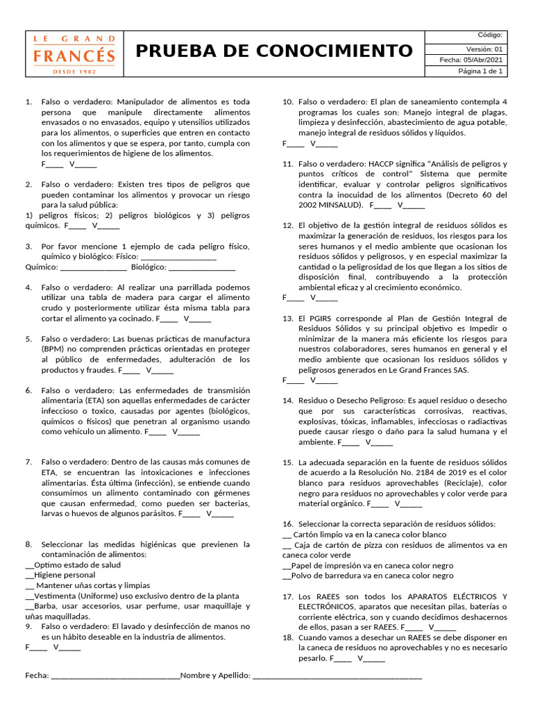 Prueba de conocimiento | PDF