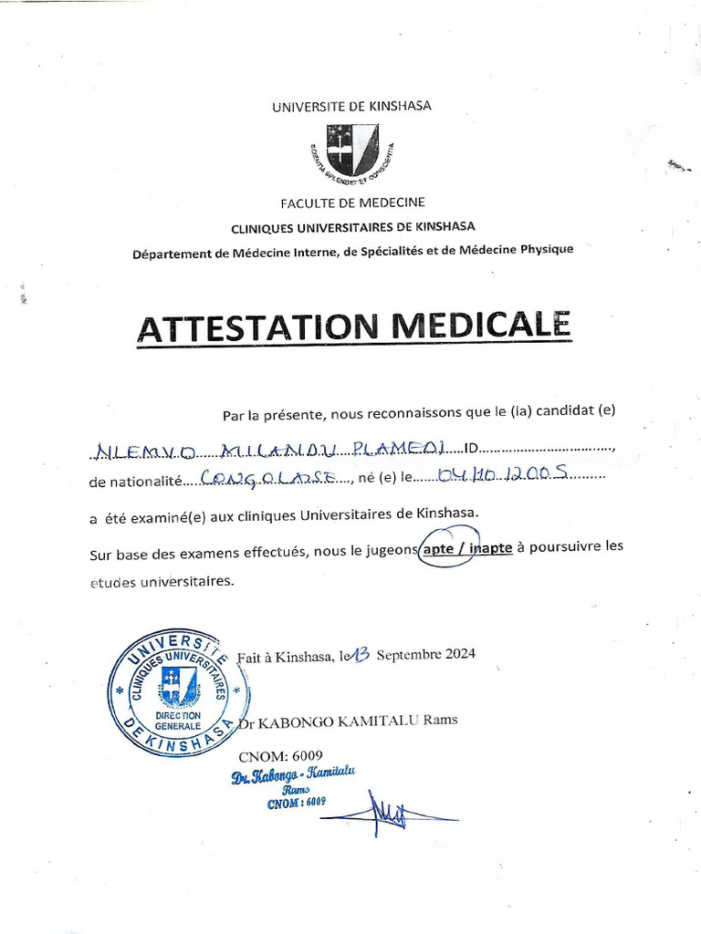 Attestation MEDICAL | PDF