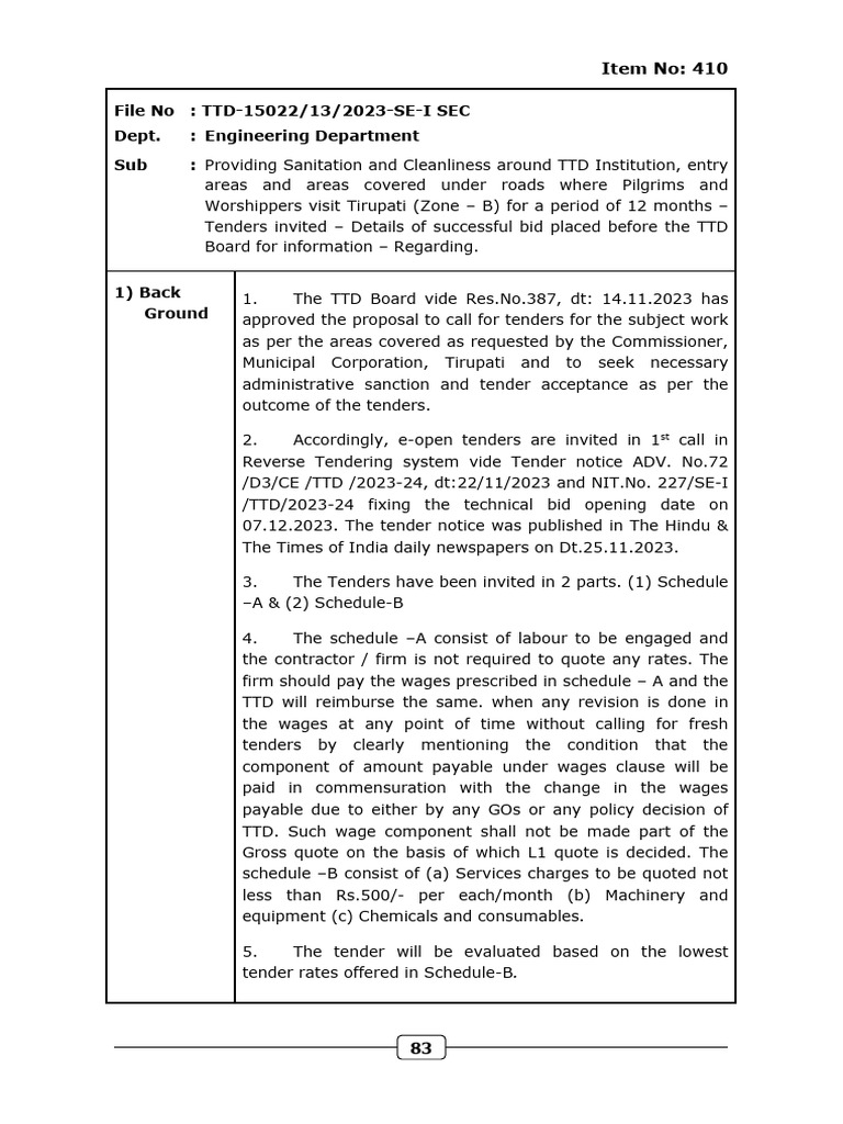 File No: TTD-15022/13/2023-SE-I SEC Dept.: Engineering Department Sub | PDF