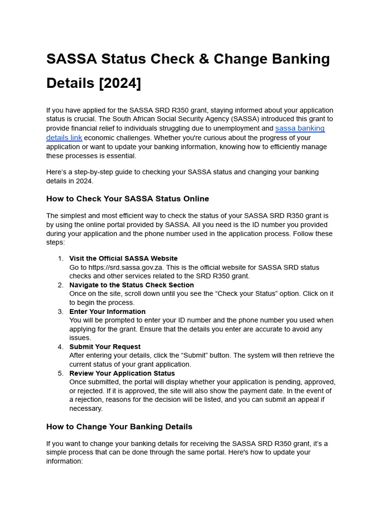 SASSA SRD R350 Status & Banking Update Guide | PDF