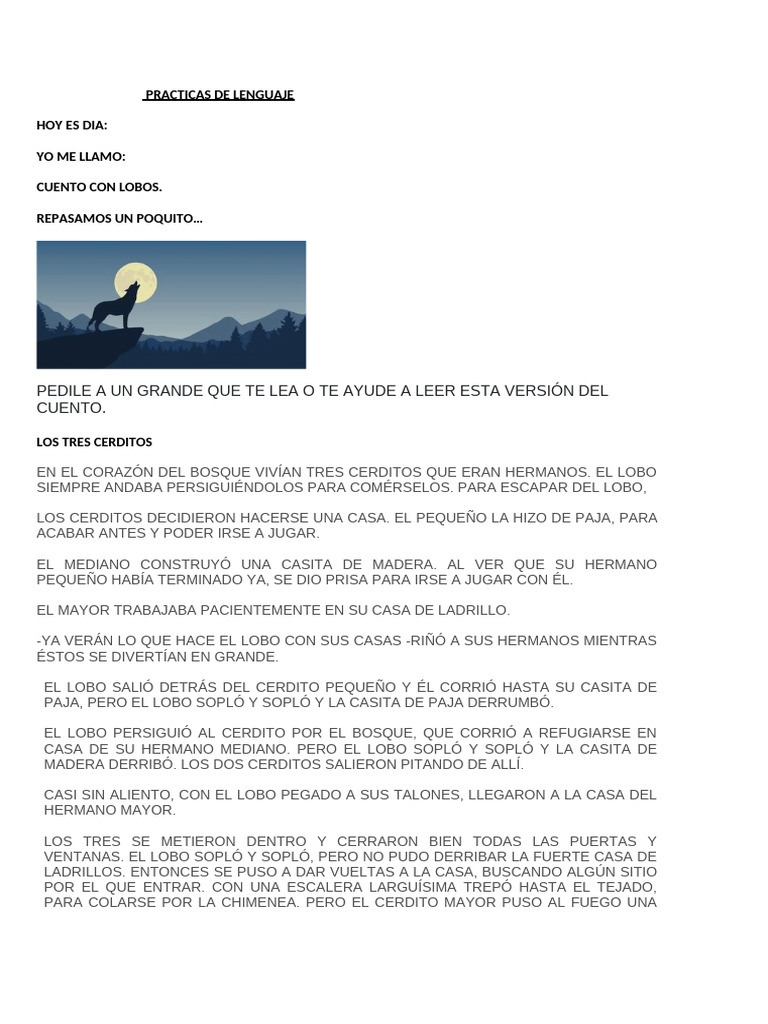 Cuentos Con Lobos Paracticas de Lenguaje | PDF