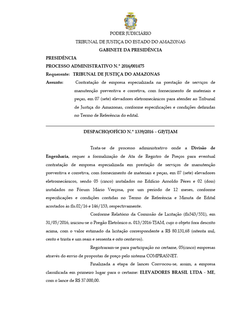 Despacho-Ofício - PROCESSO ADMINISTRATIVO N.2016-001475 | PDF