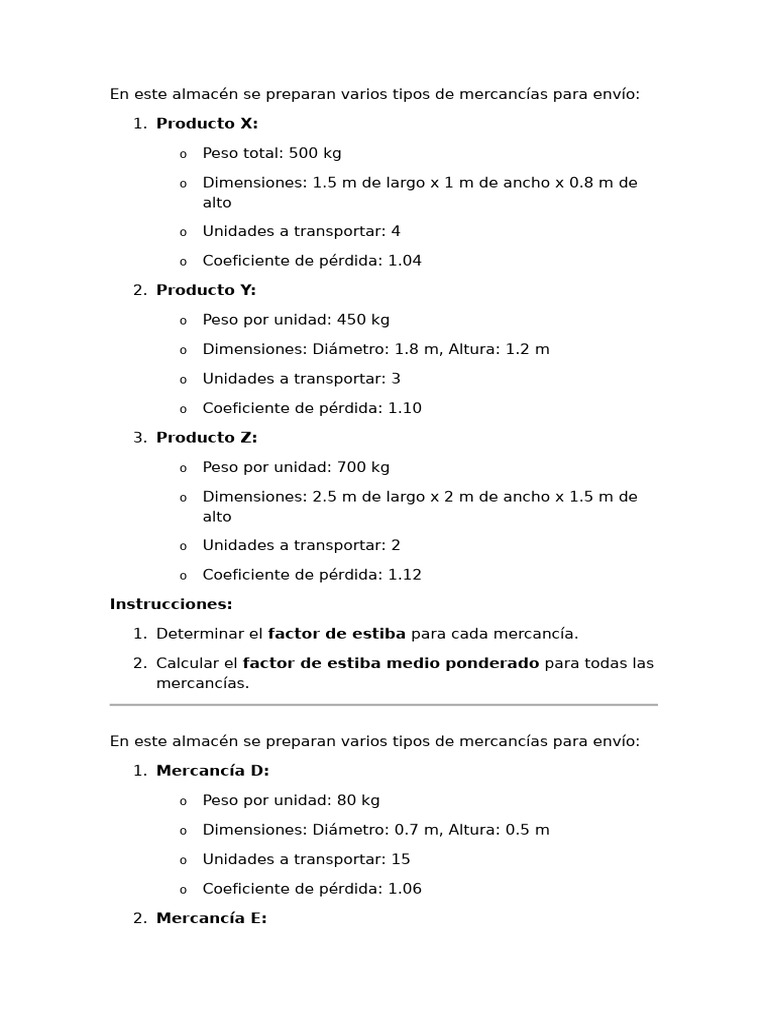 Ejercicios de Estiba | PDF