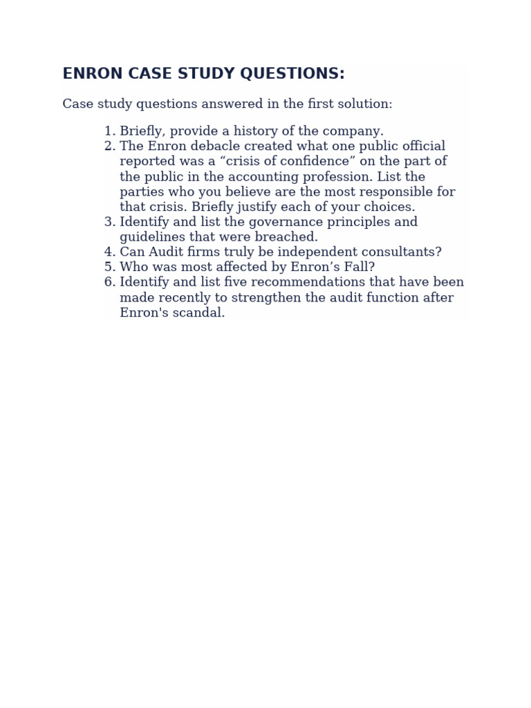 Enron Case Study Questions | PDF