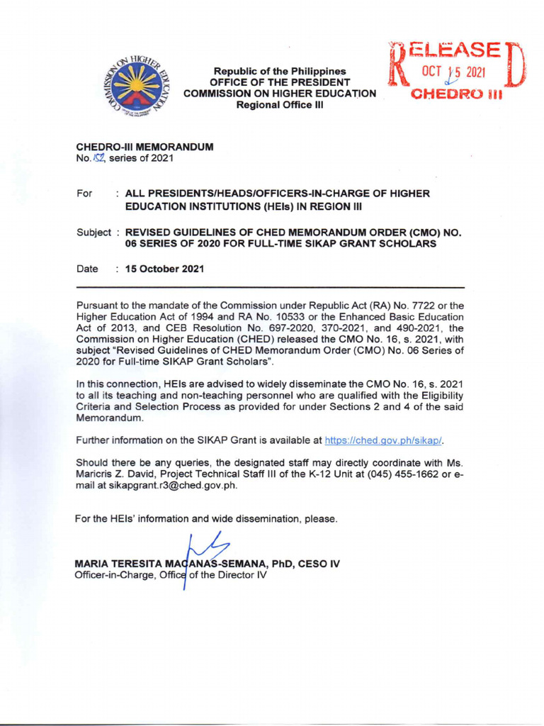 CHEDRO III Memorandum No. 152 S. 2021 | PDF