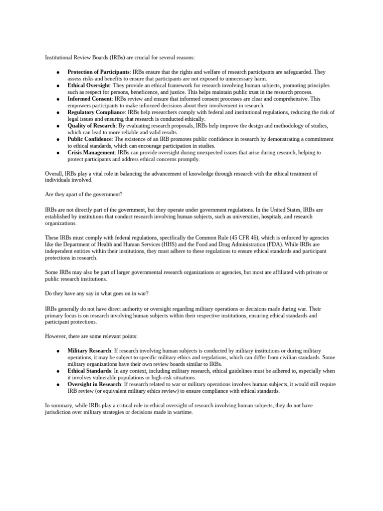 Institutional Review Boards (IRBs) | PDF