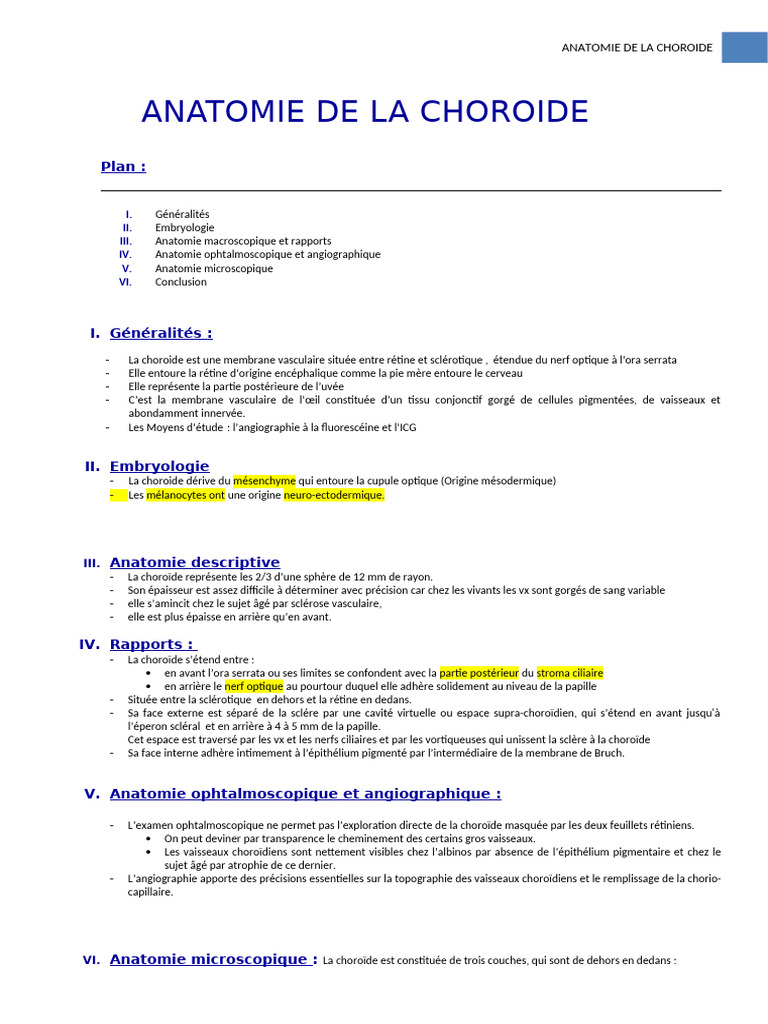 Anatomie de la choroide | PDF