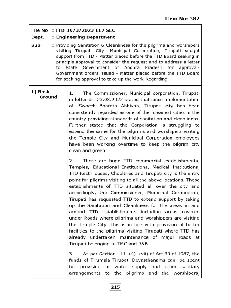 File No: TTD-19/3/2023-EE7 SEC Dept.: Engineering Department Sub | PDF