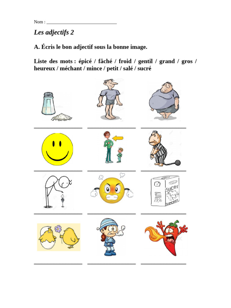 Les Adjectifs Comprehension Ecrite Texte Questions Exercice Gram ...