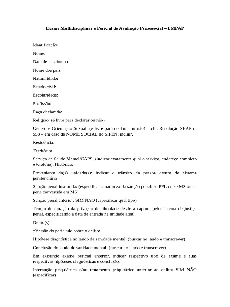 Exame Multidisciplinar e Pericial de Avaliação Psicossocial | PDF