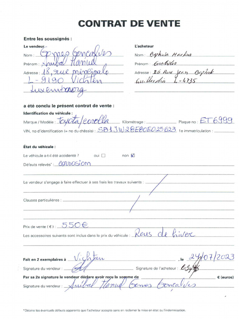 Contrat de Vend Voiture | PDF