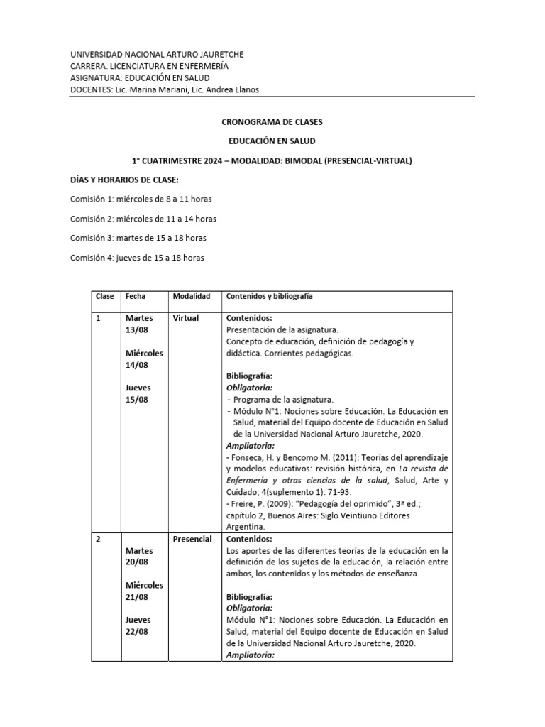 Cronograma de Clases 2C 2024 | PDF