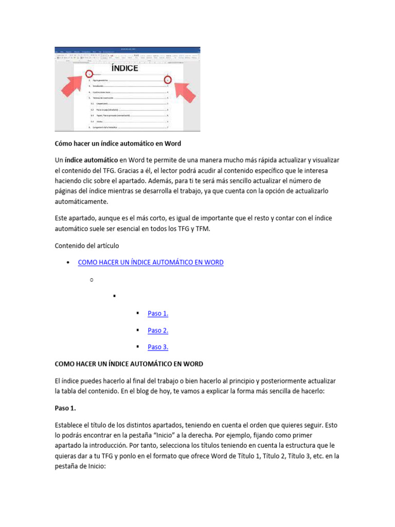 Cómo Hacer Un Índice Automático en Word | PDF
