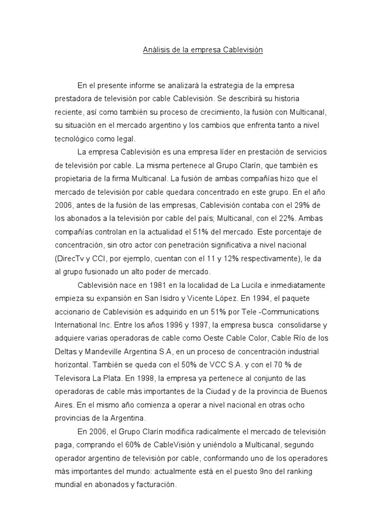 Informe Cablevisión | PDF | Televisión por cable | Televisión de alta ...