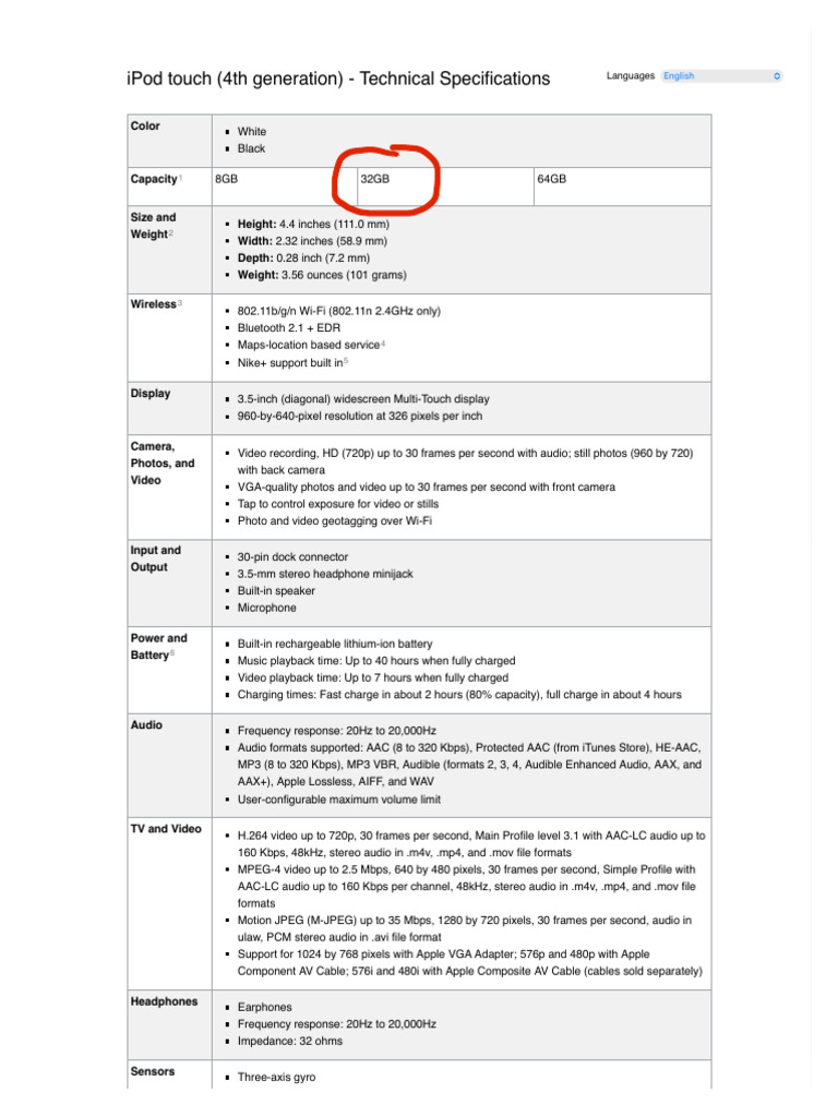 Ipod Touch (4th Generation) - Technical Specifications | PDF | I Pod ...