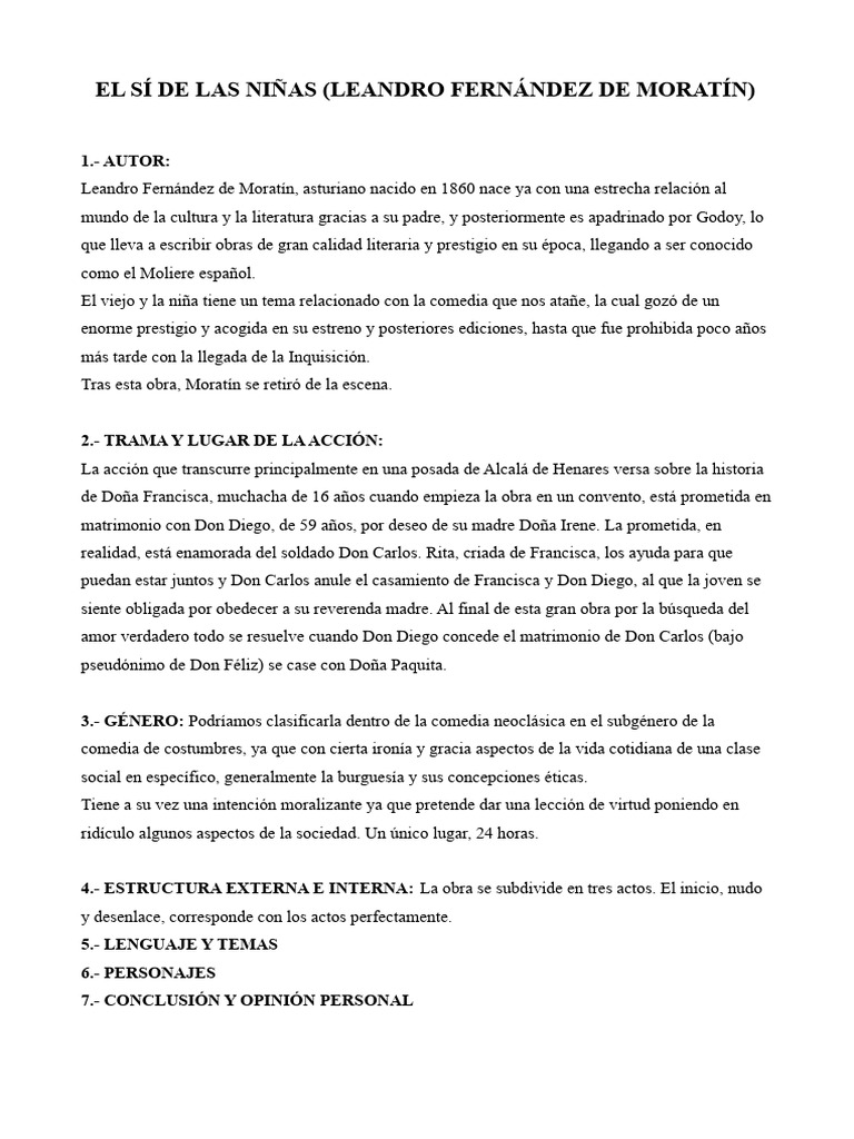 COMENTARIO EL SÍ DE LAS NIÑAS ( | PDF