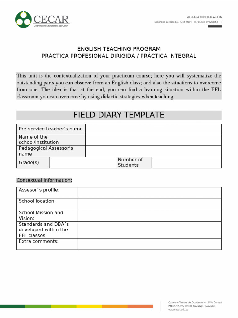 Field Diary Template | PDF