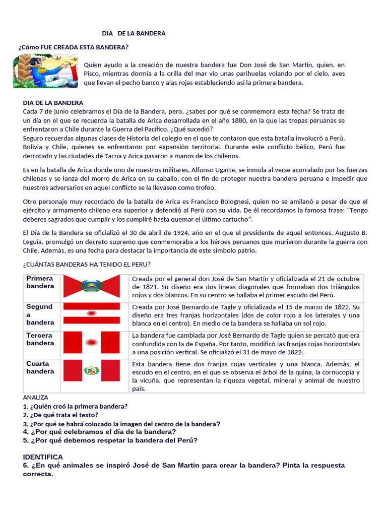 Actividad Extra FICHA DE ACTIVIDAD CCSS VI - DIA DE LA BANDERA | PDF