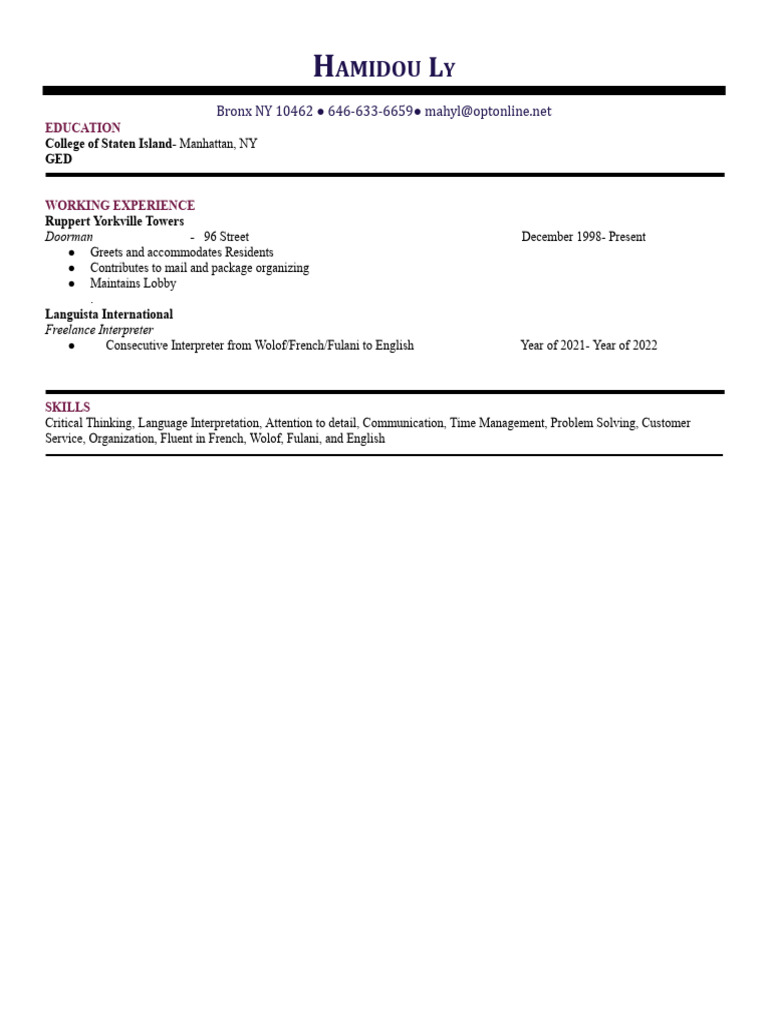 Ly Hamidou Official Resume | PDF