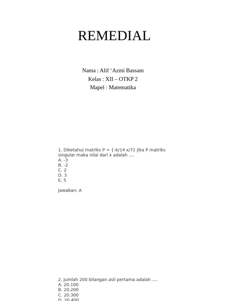 Remedial MTK | PDF